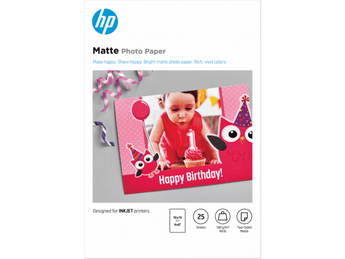HP Matte Photo Paper 180 g/m2 10 x 15 cm (101 x 152 mm) 25 sheets ...